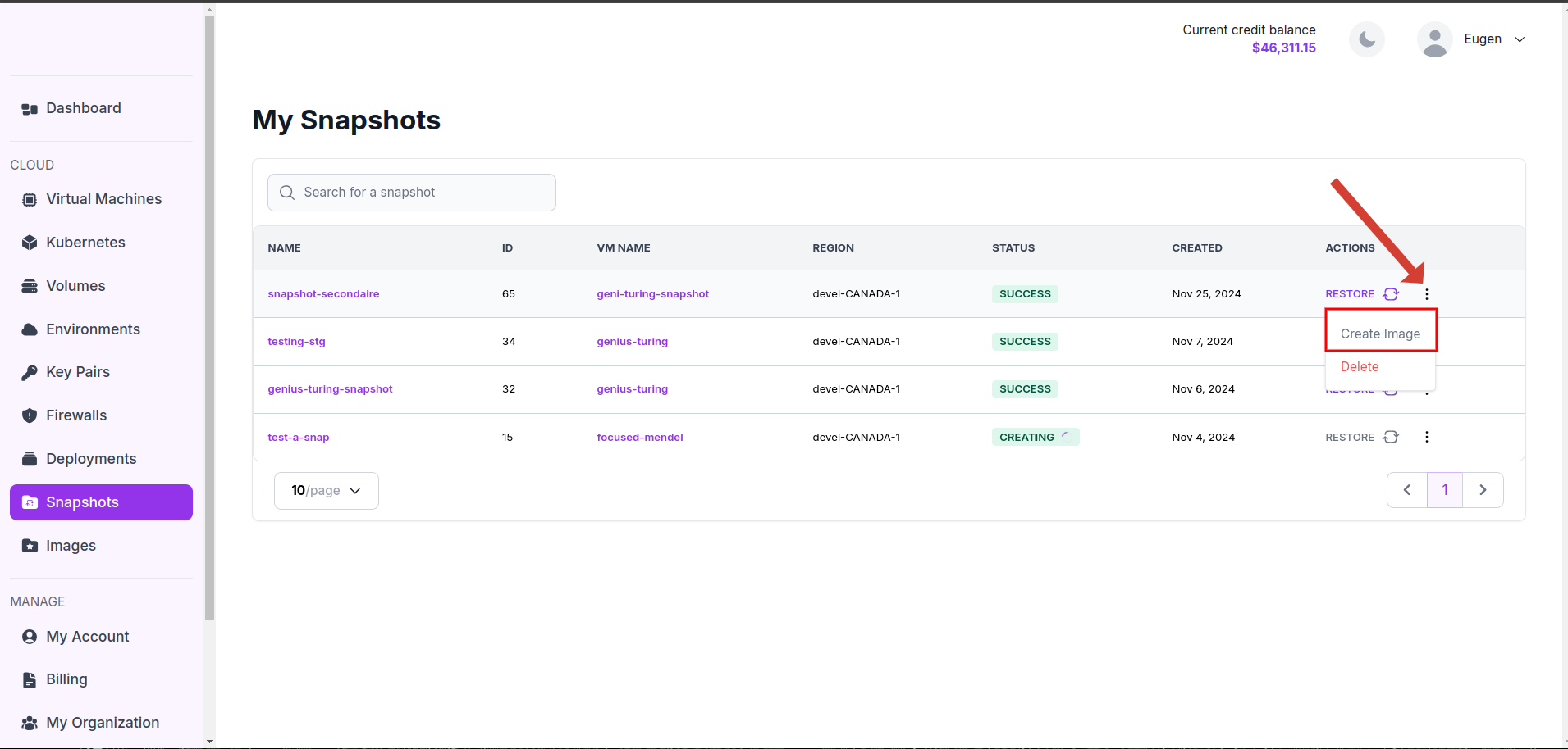 Create custom image from Snapshot on Hyperstack