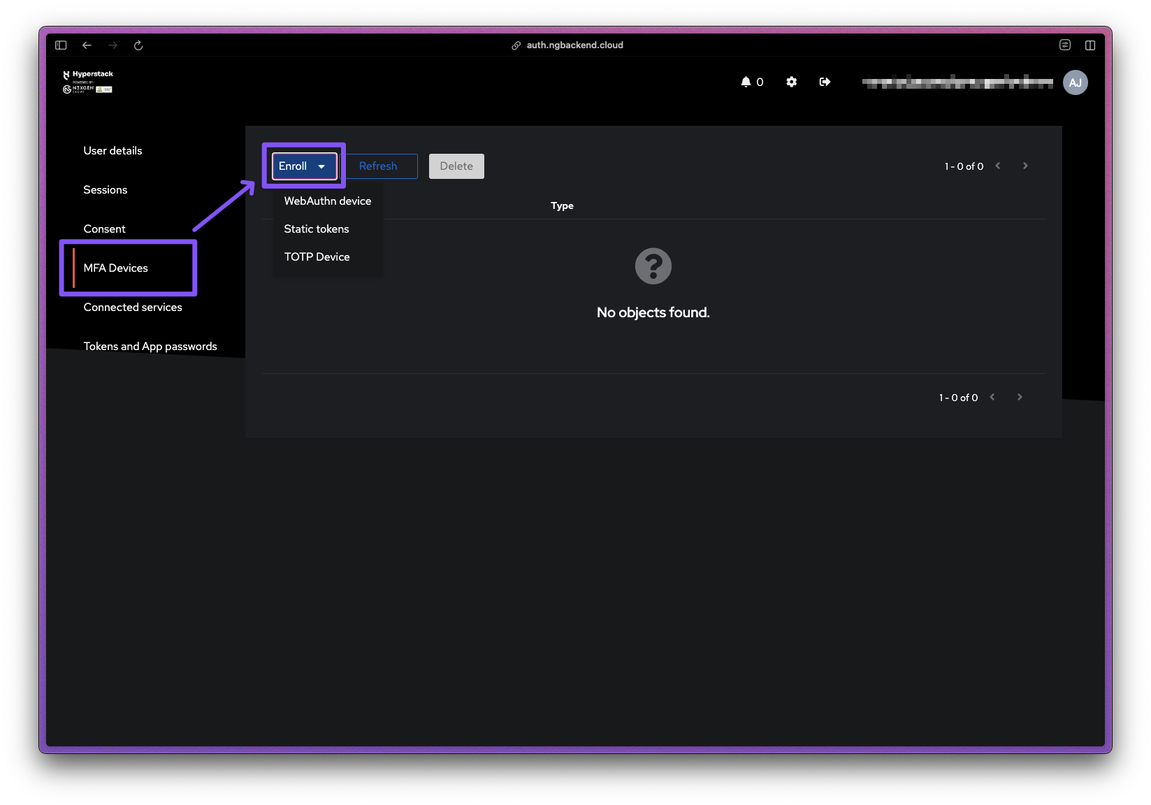 MFA Device Settings - Add Device