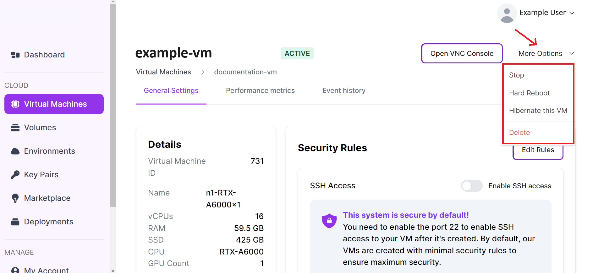VM state modification UI
